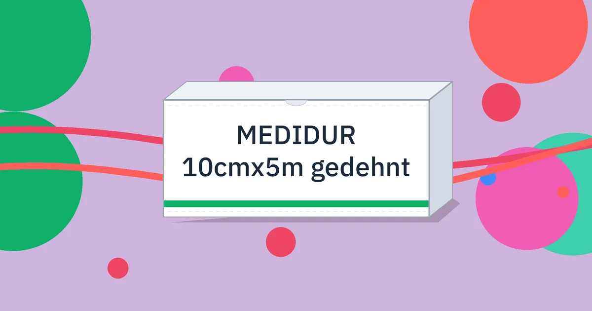 Symbolbild: Packung mit der Aufschrift MEDIDUR 10cmx5m gedehnt (PZN 01603203) – Verfügbarkeit und Bezug in Apotheken in Frankfurt am Main