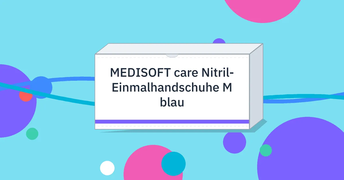 Symbolbild: Packung mit der Aufschrift MEDISOFT care Nitril-Einmalhandschuhe M blau (PZN 20028242) – Verfügbarkeit und Bezug in Apotheken in Frankfurt am Main