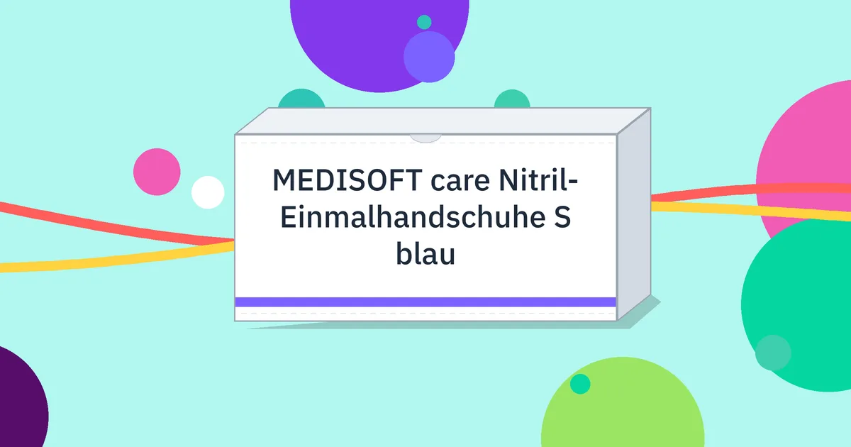 Symbolbild: Packung mit der Aufschrift MEDISOFT care Nitril-Einmalhandschuhe S blau (PZN 20028236) – Verfügbarkeit und Bezug in Apotheken in Frankfurt am Main