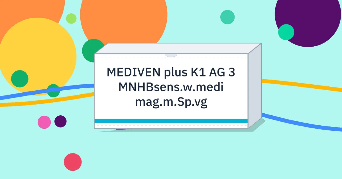 Symbolbild: Packung mit der Aufschrift MEDIVEN plus K1 AG 3 MNHBsens.w.medi mag.m.Sp.vg (PZN 15918809) – Verfügbarkeit und Bezug in Apotheken in Frankfurt am Main