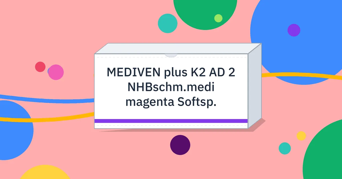 Symbolbild: Packung mit der Aufschrift MEDIVEN plus K2 AD 2 NHBschm.medi magenta Softsp. (PZN 15938605) – Verfügbarkeit und Bezug in Apotheken in Frankfurt am Main