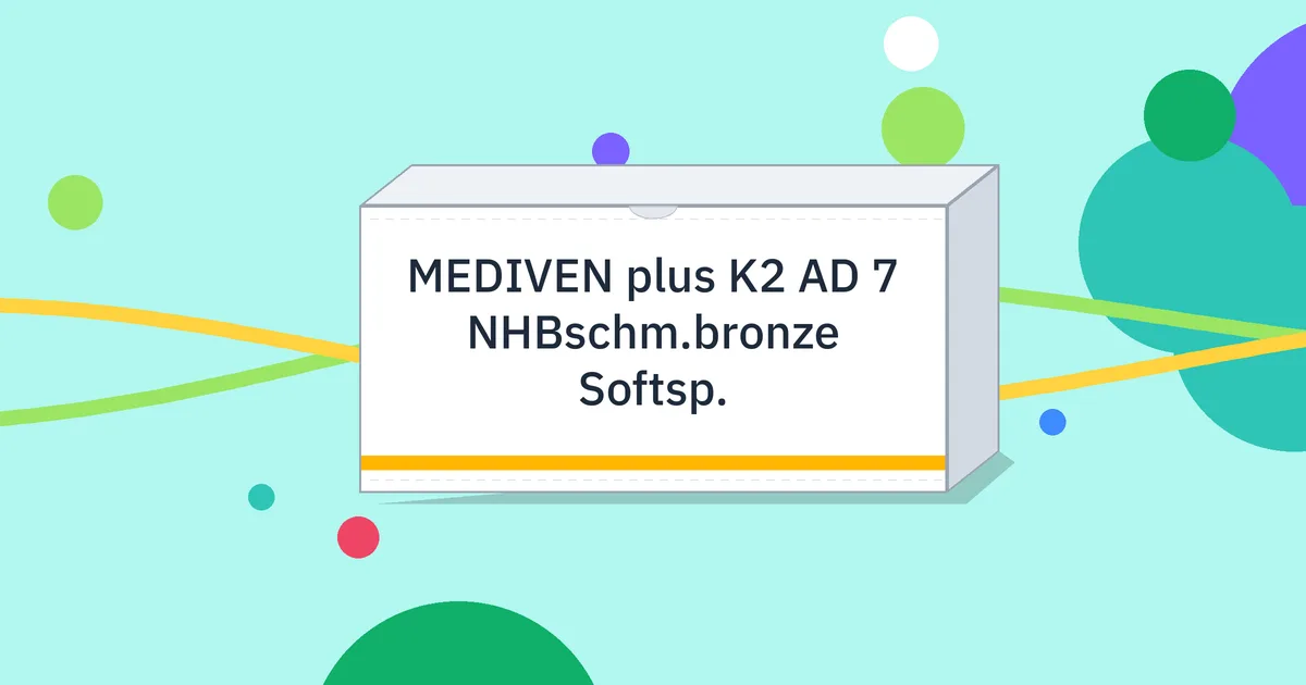 Symbolbild: Packung mit der Aufschrift MEDIVEN plus K2 AD 7 NHBschm.bronze Softsp. (PZN 15938870) – Verfügbarkeit und Bezug in Apotheken in Frankfurt am Main