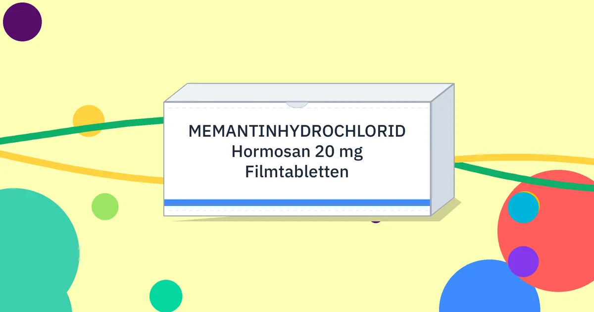 Symbolbild: Packung mit der Aufschrift MEMANTINHYDROCHLORID Hormosan 20 mg Filmtabletten (PZN 10067904) – Verfügbarkeit und Bezug in Apotheken in Frankfurt am Main