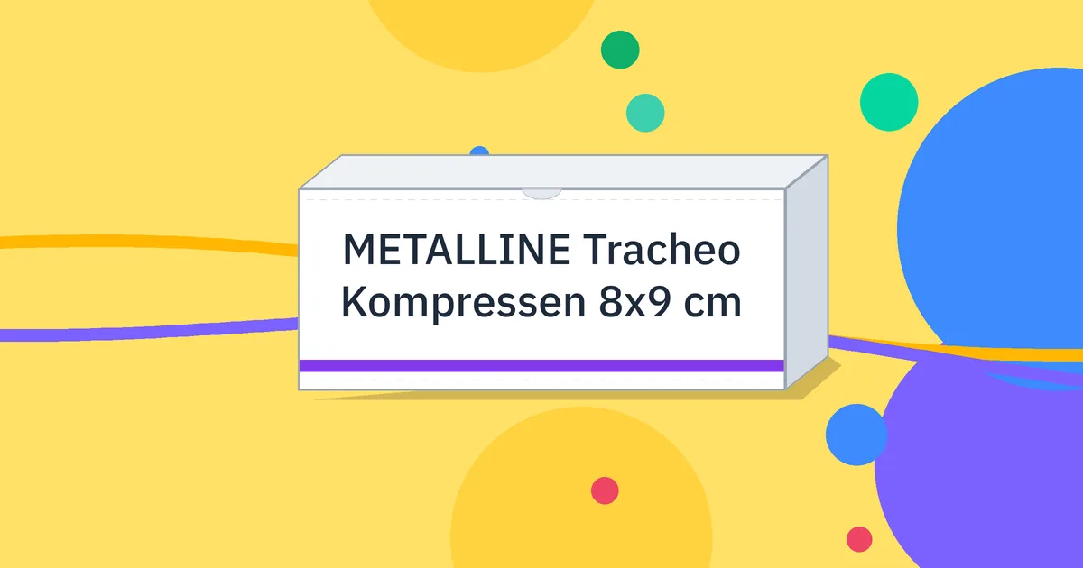 Symbolbild: Packung mit der Aufschrift METALLINE Tracheo Kompressen 8x9 cm (PZN 02072736) – Verfügbarkeit und Bezug in Apotheken in Frankfurt am Main