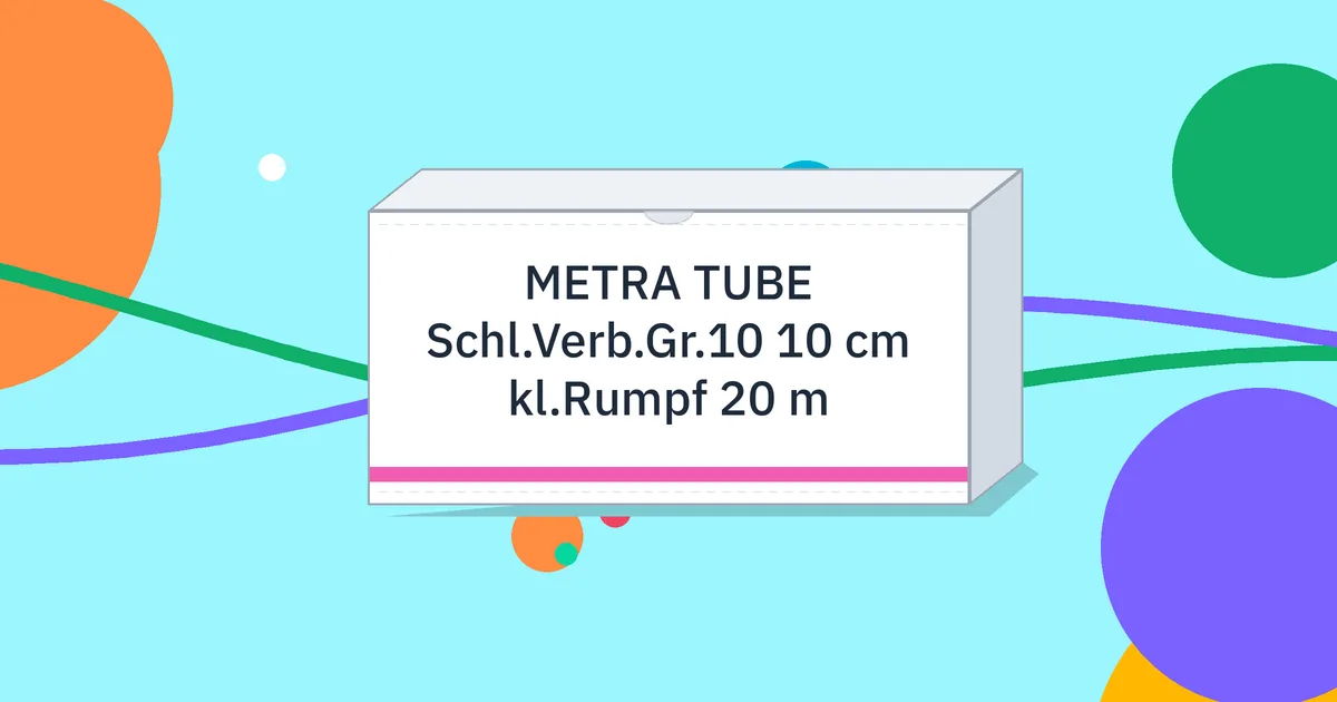Symbolbild: Packung mit der Aufschrift METRA TUBE Schl.Verb.Gr.10 10 cm kl.Rumpf 20 m (PZN 07772591) – Verfügbarkeit und Bezug in Apotheken in Frankfurt am Main