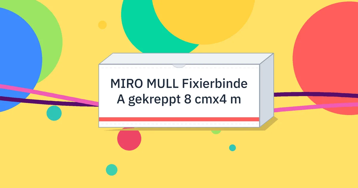Symbolbild: Packung mit der Aufschrift MIRO MULL Fixierbinde A gekreppt 8 cmx4 m (PZN 06855004) – Verfügbarkeit und Bezug in Apotheken in Frankfurt am Main