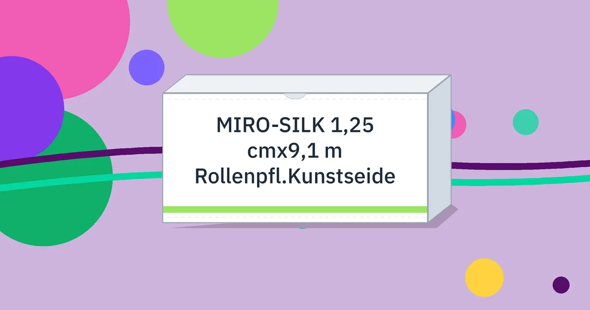 Symbolbild: Packung mit der Aufschrift MIRO-SILK 1,25 cmx9,1 m Rollenpfl.Kunstseide (PZN 00581669) – Verfügbarkeit und Bezug in Apotheken in Frankfurt am Main