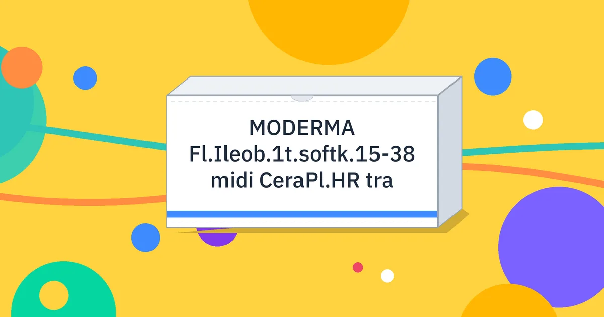 Symbolbild: Packung mit der Aufschrift MODERMA Fl.Ileob.1t.softk.15-38 midi CeraPl.HR tra (PZN 18182289) – Verfügbarkeit und Bezug in Apotheken in Frankfurt am Main