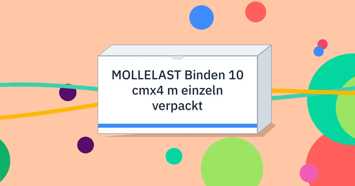 Symbolbild: Packung mit der Aufschrift MOLLELAST Binden 10 cmx4 m einzeln verpackt (PZN 19557426) – Verfügbarkeit und Bezug in Apotheken in Frankfurt am Main