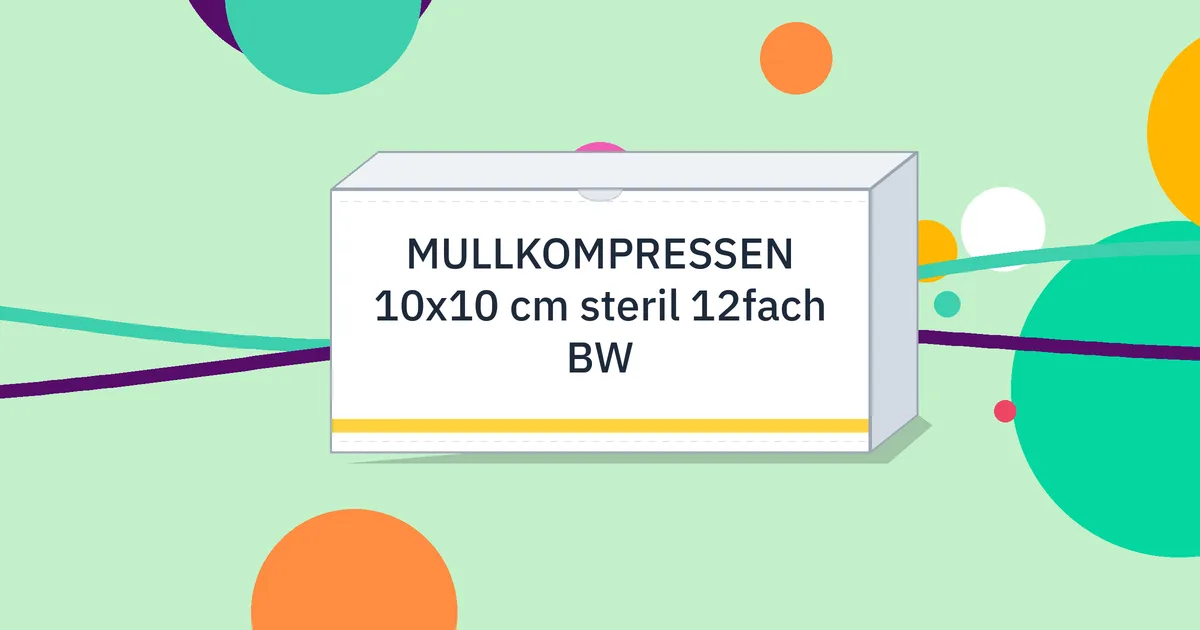 Symbolbild: Packung mit der Aufschrift MULLKOMPRESSEN 10x10 cm steril 12fach BW (PZN 07259184) – Verfügbarkeit und Bezug in Apotheken in Frankfurt am Main