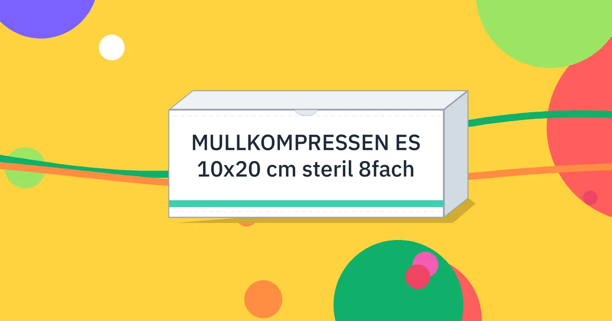 Symbolbild: Packung mit der Aufschrift MULLKOMPRESSEN ES 10x20 cm steril 8fach (PZN 06192101) – Verfügbarkeit und Bezug in Apotheken in Frankfurt am Main