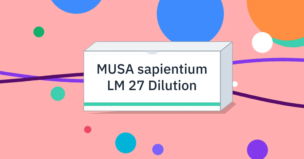 Symbolbild: Packung mit der Aufschrift MUSA sapientium LM 27 Dilution (PZN 13611863) – Verfügbarkeit und Bezug in Apotheken in Frankfurt am Main