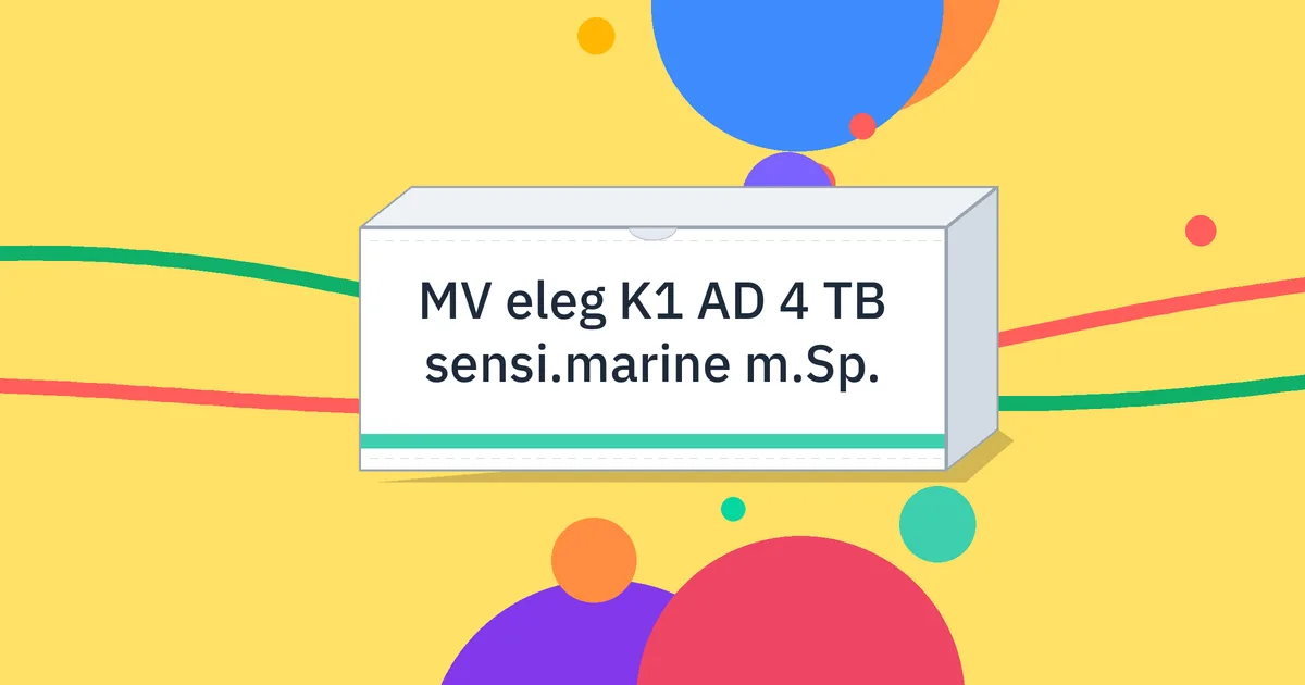 Symbolbild: Packung mit der Aufschrift MV eleg K1 AD 4 TB sensi.marine m.Sp. (PZN 14582106) – Verfügbarkeit und Bezug in Apotheken in Frankfurt am Main