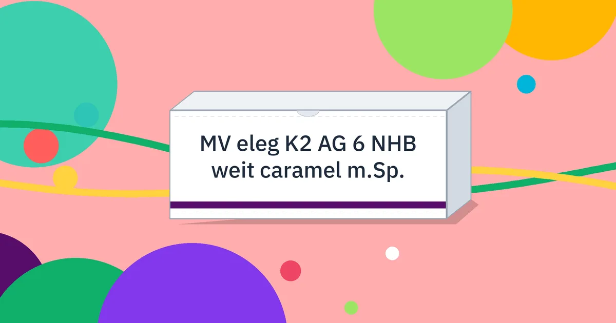 Symbolbild: Packung mit der Aufschrift MV eleg K2 AG 6 NHB weit caramel m.Sp. (PZN 15729416) – Verfügbarkeit und Bezug in Apotheken in Frankfurt am Main