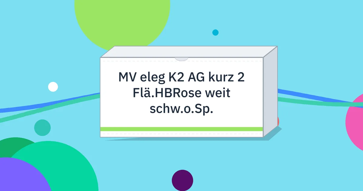 Symbolbild: Packung mit der Aufschrift MV eleg K2 AG kurz 2 Flä.HBRose weit schw.o.Sp. (PZN 15707030) – Verfügbarkeit und Bezug in Apotheken in Frankfurt am Main