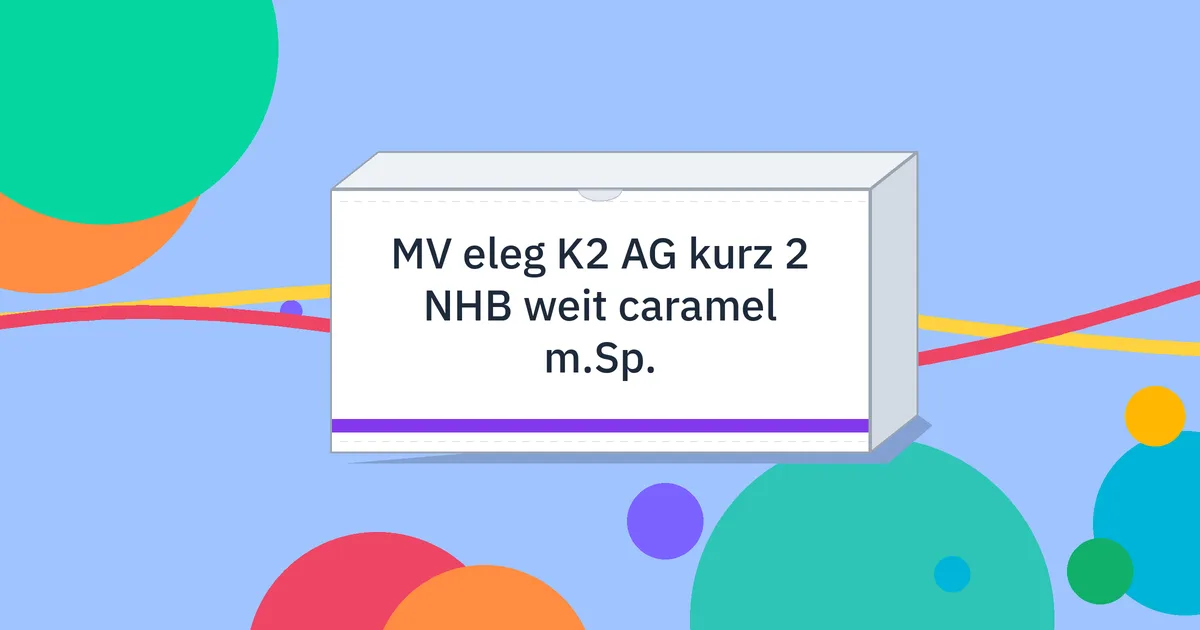 Symbolbild: Packung mit der Aufschrift MV eleg K2 AG kurz 2 NHB weit caramel m.Sp. (PZN 15715242) – Verfügbarkeit und Bezug in Apotheken in Frankfurt am Main