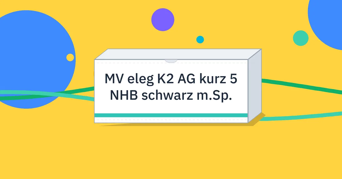 Symbolbild: Packung mit der Aufschrift MV eleg K2 AG kurz 5 NHB schwarz m.Sp. (PZN 15717376) – Verfügbarkeit und Bezug in Apotheken in Frankfurt am Main