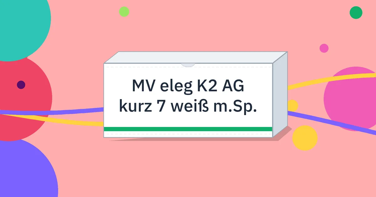 Symbolbild: Packung mit der Aufschrift MV eleg K2 AG kurz 7 weiß m.Sp. (PZN 00318564) – Verfügbarkeit und Bezug in Apotheken in Frankfurt am Main