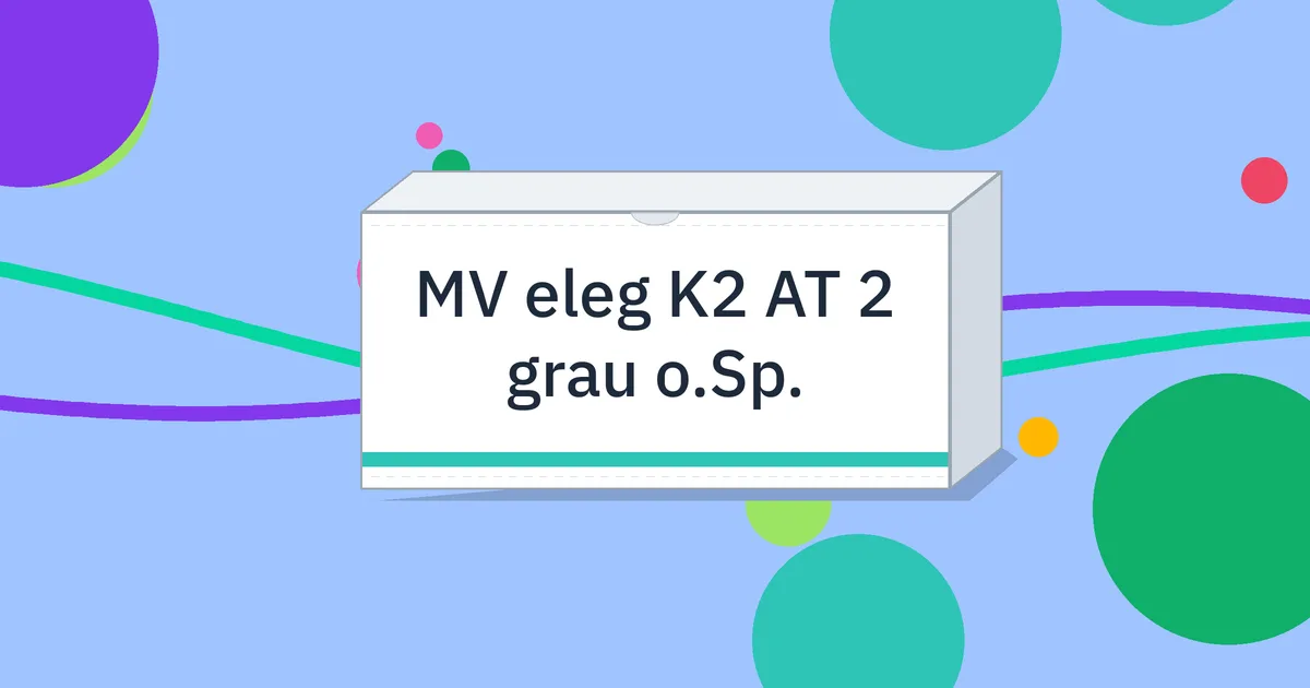 Symbolbild: Packung mit der Aufschrift MV eleg K2 AT 2 grau o.Sp. (PZN 18922591) – Verfügbarkeit und Bezug in Apotheken in Frankfurt am Main
