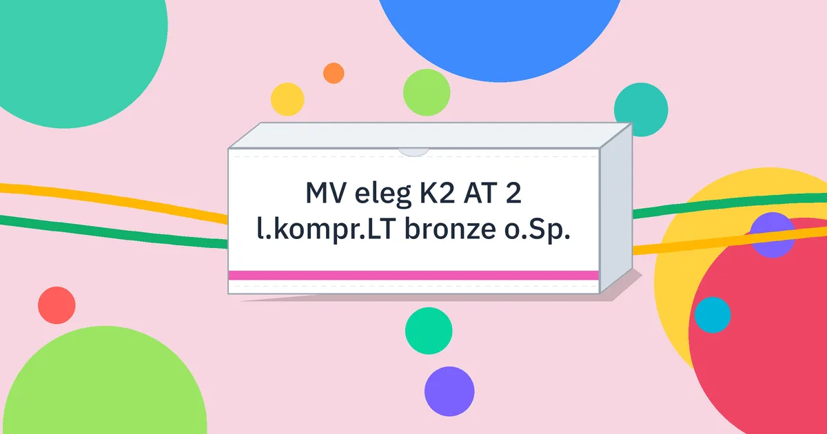 Symbolbild: Packung mit der Aufschrift MV eleg K2 AT 2 l.kompr.LT bronze o.Sp. (PZN 15285184) – Verfügbarkeit und Bezug in Apotheken in Frankfurt am Main