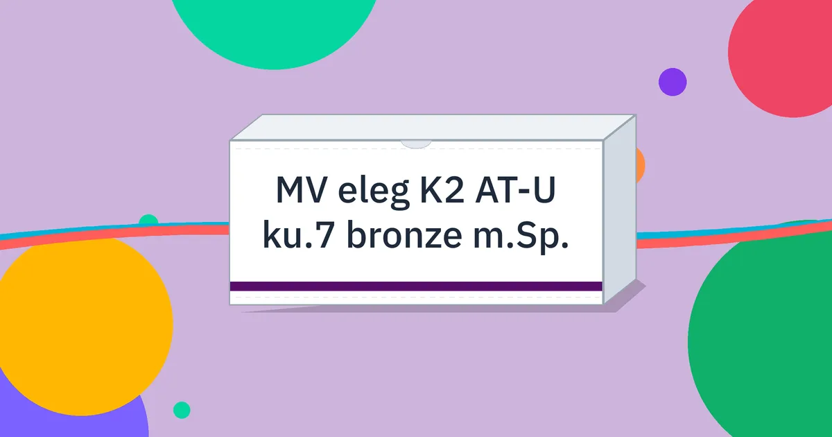 Symbolbild: Packung mit der Aufschrift MV eleg K2 AT-U ku.7 bronze m.Sp. (PZN 15289093) – Verfügbarkeit und Bezug in Apotheken in Frankfurt am Main