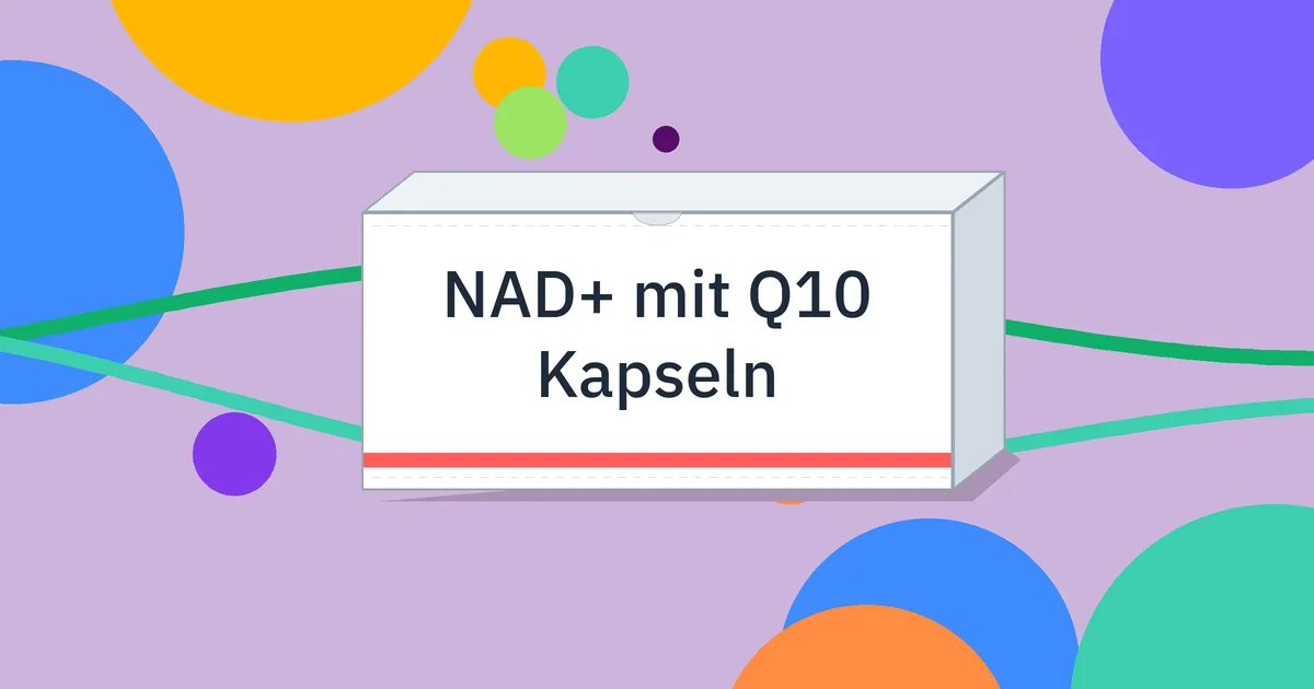 Symbolbild: Packung mit der Aufschrift NAD+ mit Q10 Kapseln (PZN 19731309) – Verfügbarkeit und Bezug in Apotheken in Frankfurt am Main