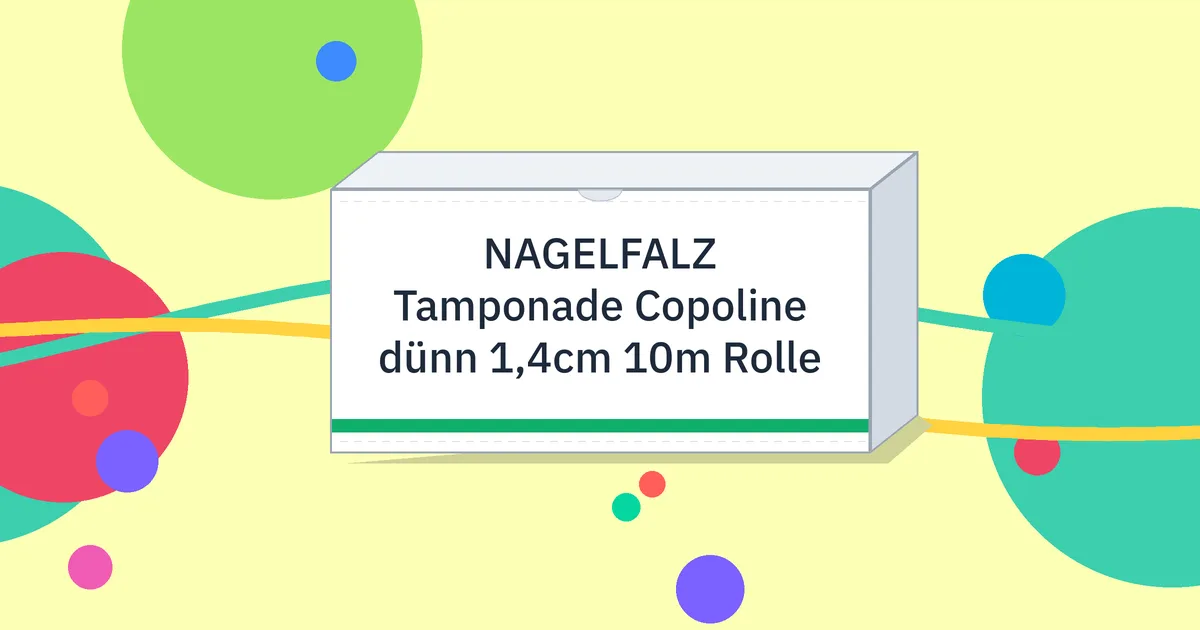 Symbolbild: Packung mit der Aufschrift NAGELFALZ Tamponade Copoline dünn 1,4cm 10m Rolle (PZN 17468546) – Verfügbarkeit und Bezug in Apotheken in Frankfurt am Main