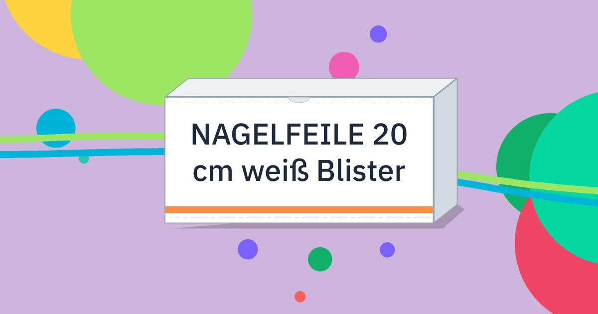 Symbolbild: Packung mit der Aufschrift NAGELFEILE 20 cm weiß Blister (PZN 10349548) – Verfügbarkeit und Bezug in Apotheken in Frankfurt am Main