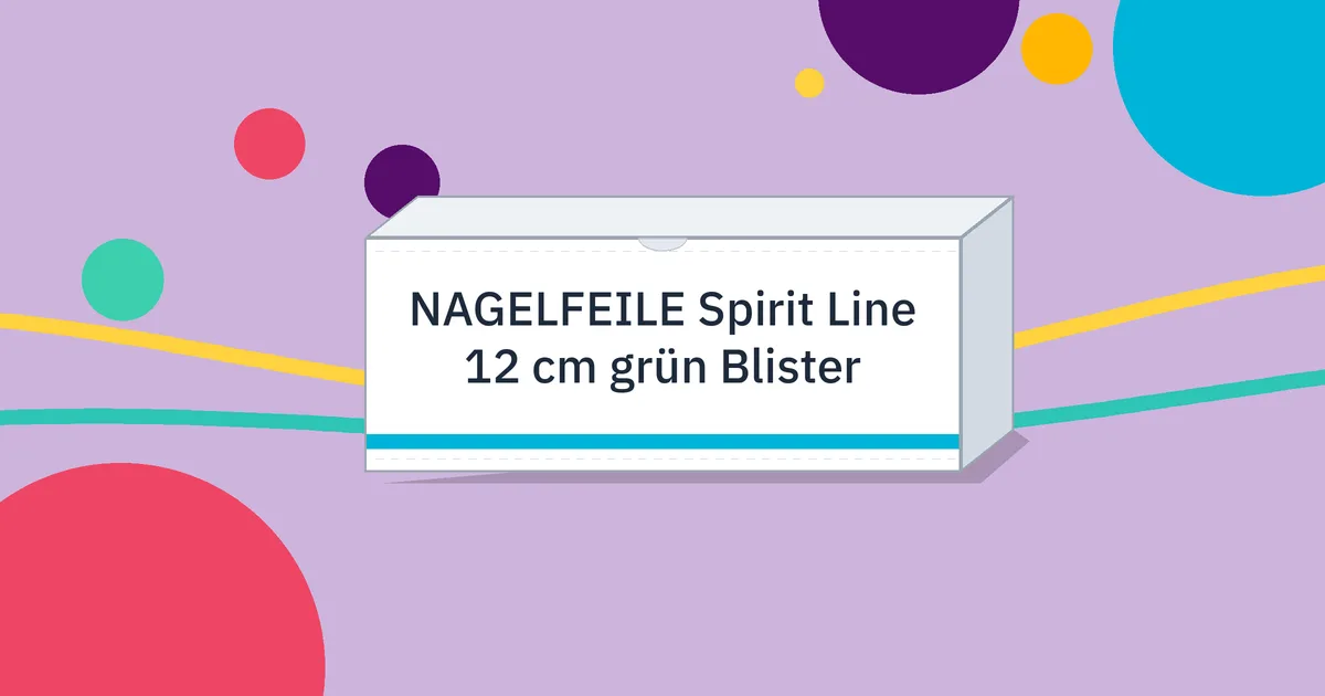 Symbolbild: Packung mit der Aufschrift NAGELFEILE Spirit Line 12 cm grün Blister (PZN 01579539) – Verfügbarkeit und Bezug in Apotheken in Frankfurt am Main