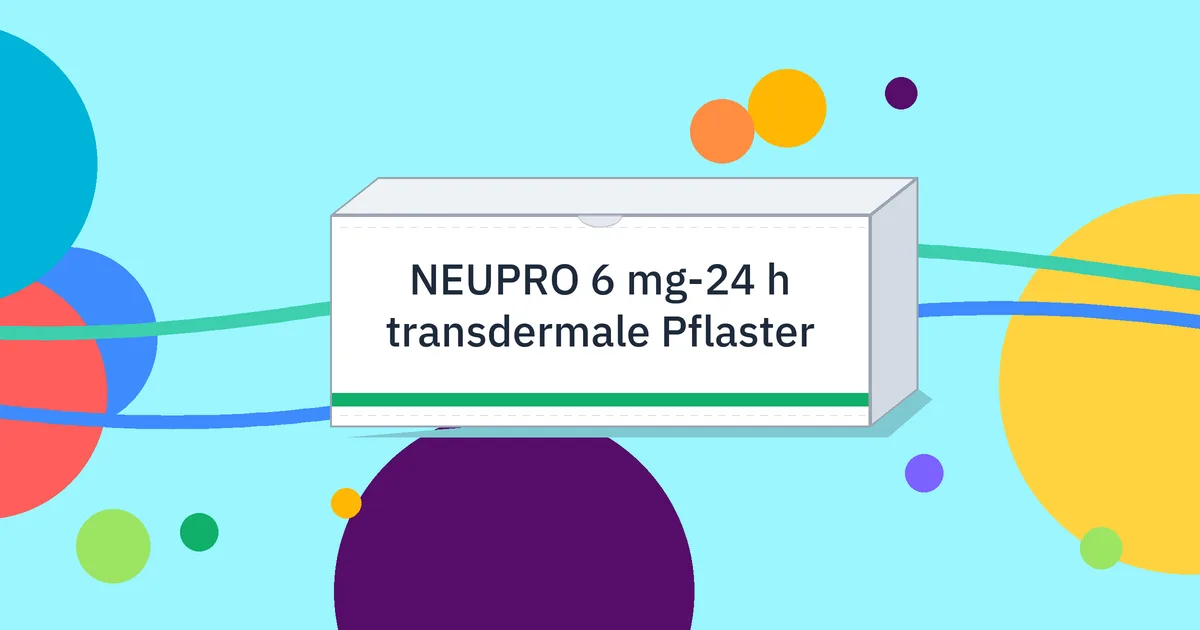 Symbolbild: Packung mit der Aufschrift NEUPRO 6 mg-24 h transdermale Pflaster (PZN 13904789) – Verfügbarkeit und Bezug in Apotheken in Frankfurt am Main
