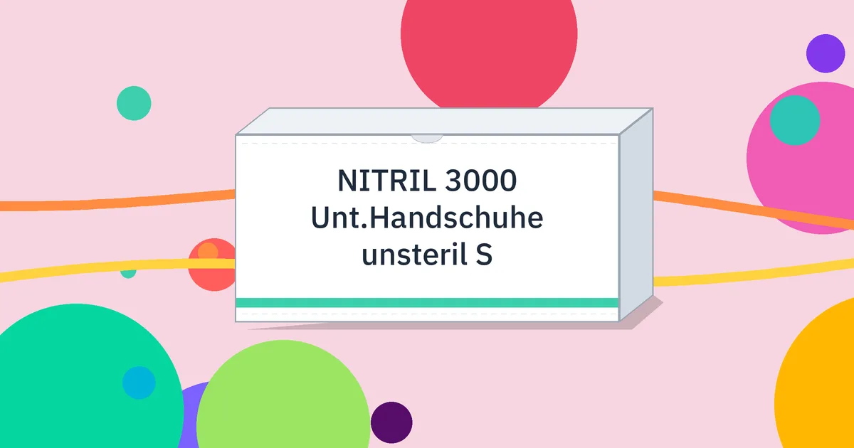 Symbolbild: Packung mit der Aufschrift NITRIL 3000 Unt.Handschuhe unsteril S (PZN 06967967) – Verfügbarkeit und Bezug in Apotheken in Frankfurt am Main