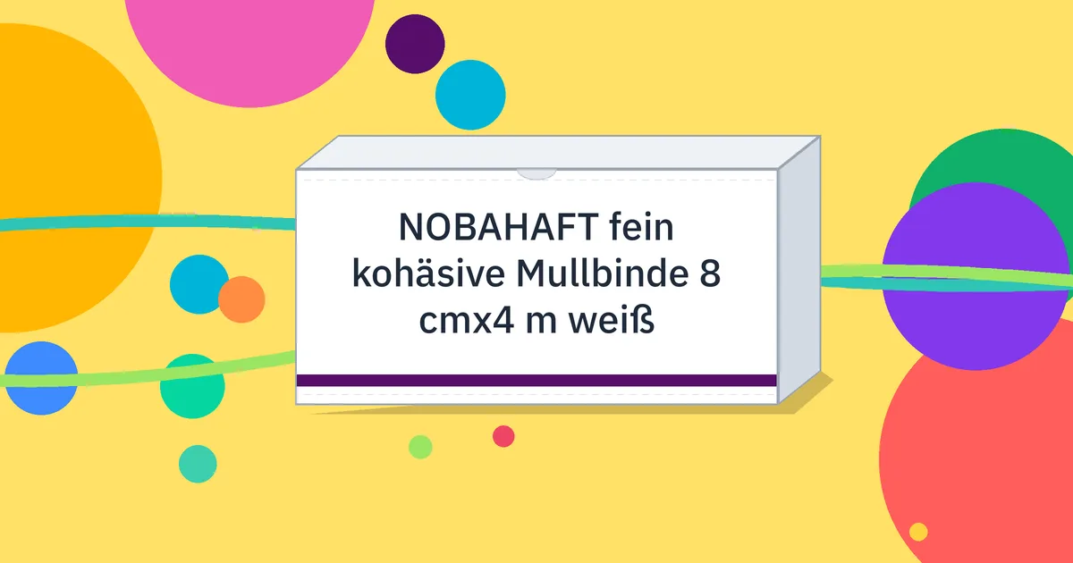 Symbolbild: Packung mit der Aufschrift NOBAHAFT fein kohäsive Mullbinde 8 cmx4 m weiß (PZN 01329067) – Verfügbarkeit und Bezug in Apotheken in Frankfurt am Main