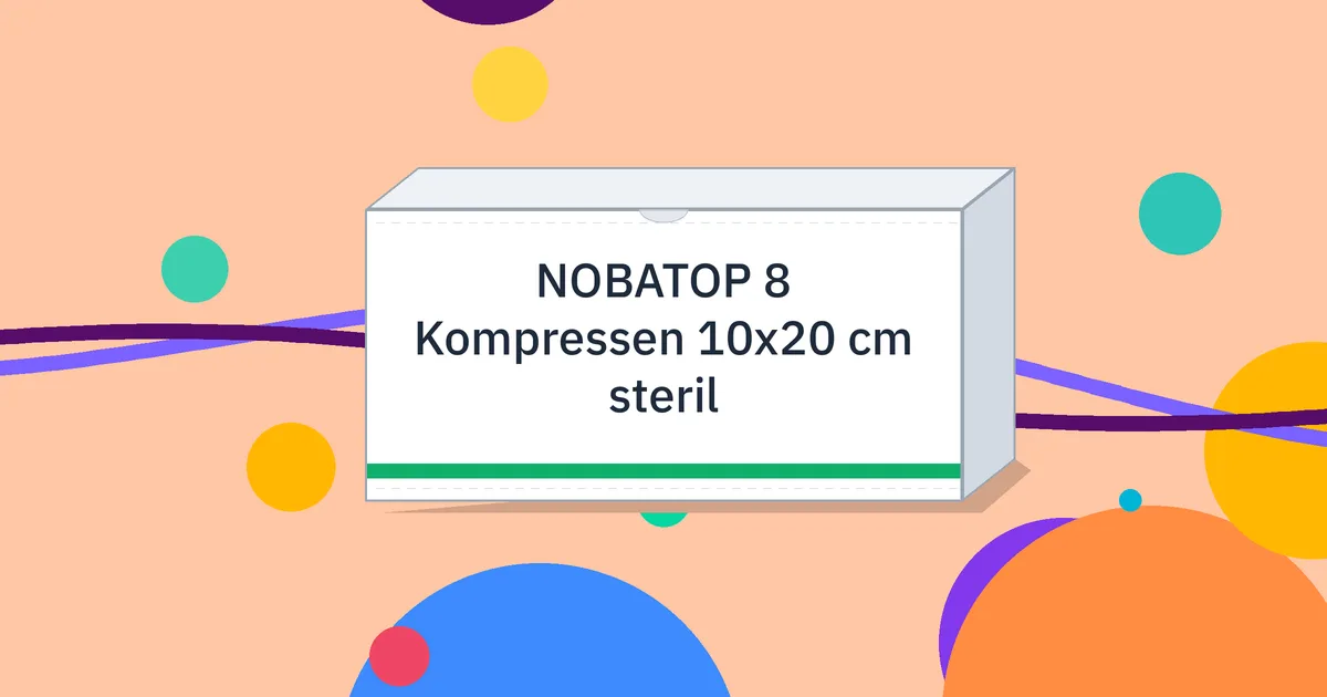 Symbolbild: Packung mit der Aufschrift NOBATOP 8 Kompressen 10x20 cm steril (PZN 15205920) – Verfügbarkeit und Bezug in Apotheken in Frankfurt am Main