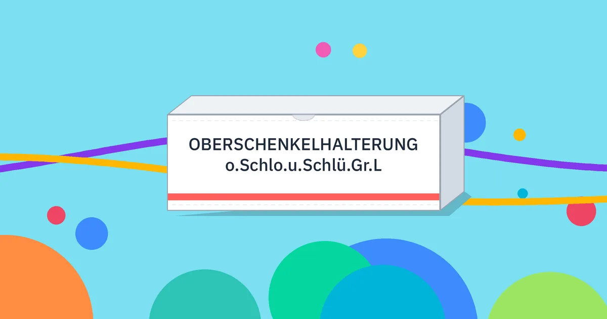 Symbolbild: Packung mit der Aufschrift OBERSCHENKELHALTERUNG o.Schlo.u.Schlü.Gr.L (PZN 14298285) – Verfügbarkeit und Bezug in Apotheken in Frankfurt am Main