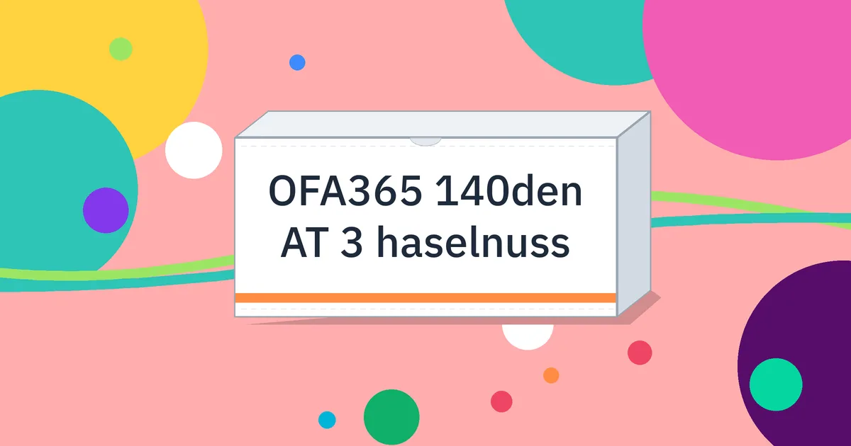 Symbolbild: Packung mit der Aufschrift OFA365 140den AT 3 haselnuss (PZN 16723278) – Verfügbarkeit und Bezug in Apotheken in Frankfurt am Main