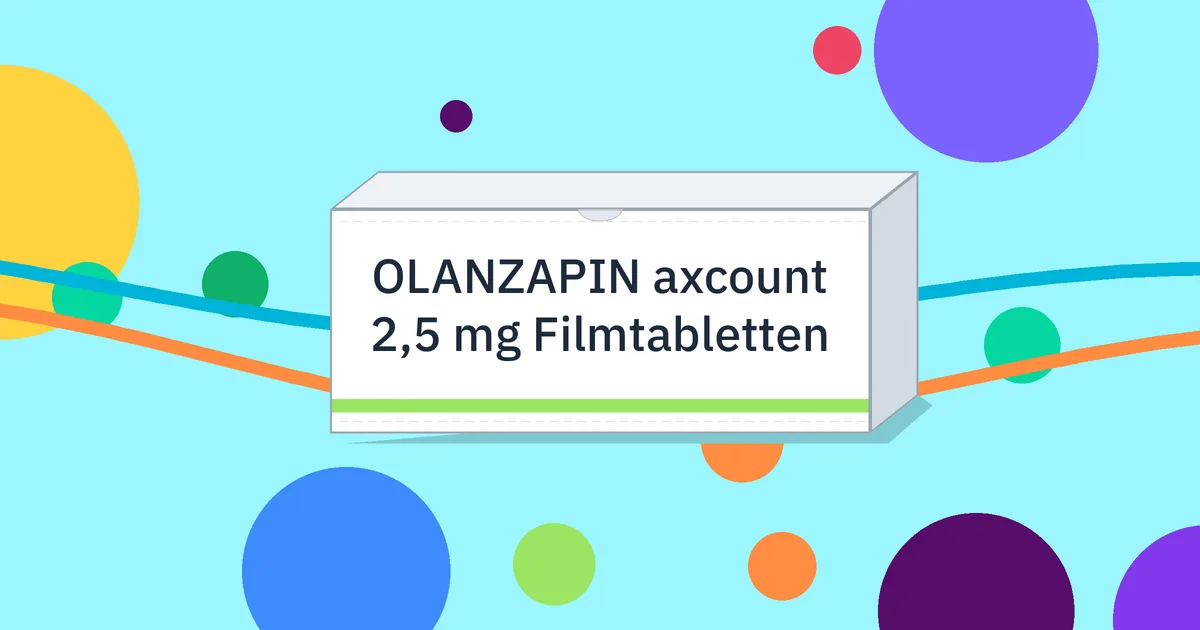 Symbolbild: Packung mit der Aufschrift OLANZAPIN axcount 2,5 mg Filmtabletten (PZN 02409213) – Verfügbarkeit und Bezug in Apotheken in Frankfurt am Main