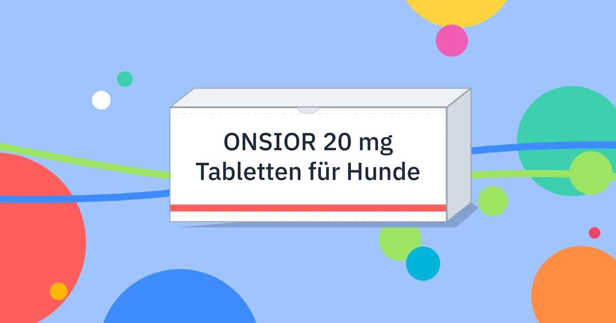 Symbolbild: Packung mit der Aufschrift ONSIOR 20 mg Tabletten für Hunde (PZN 09717662) – Verfügbarkeit und Bezug in Apotheken in Frankfurt am Main