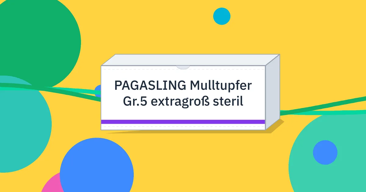 Symbolbild: Packung mit der Aufschrift PAGASLING Mulltupfer Gr.5 extragroß steril (PZN 16327565) – Verfügbarkeit und Bezug in Apotheken in Frankfurt am Main