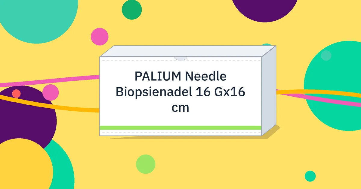 Symbolbild: Packung mit der Aufschrift PALIUM Needle Biopsienadel 16 Gx16 cm (PZN 16922836) – Verfügbarkeit und Bezug in Apotheken in Frankfurt am Main
