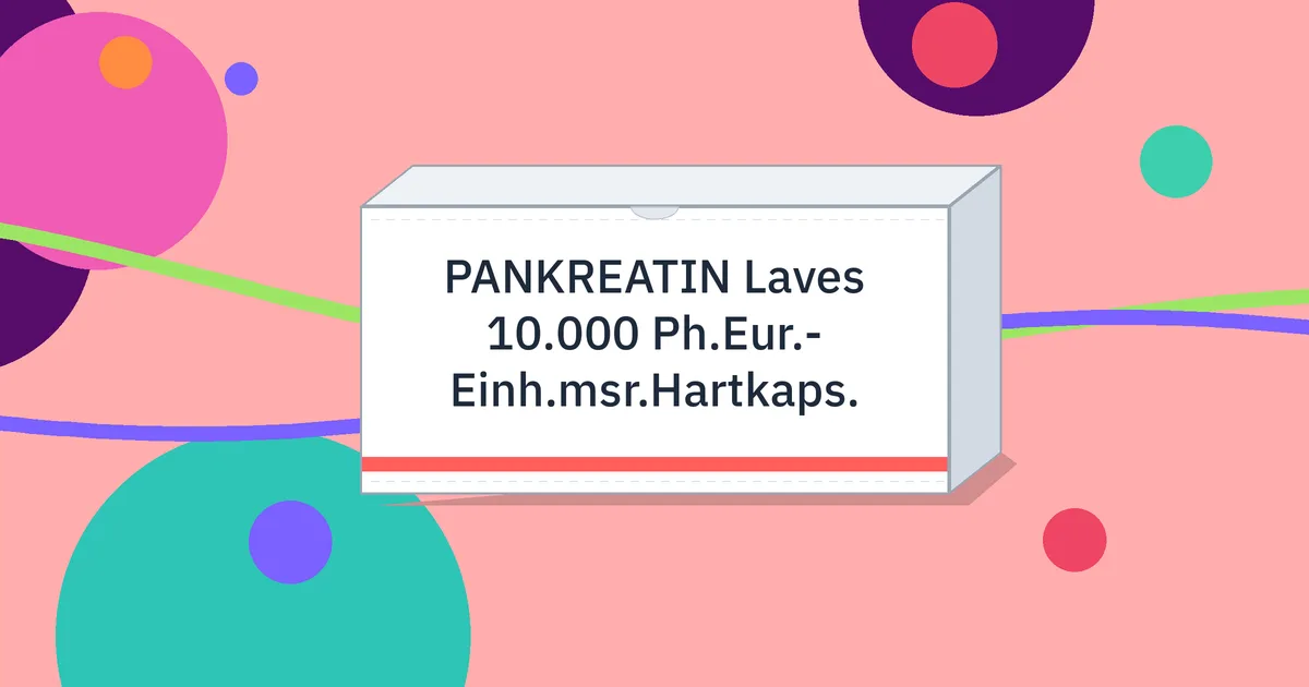 Symbolbild: Packung mit der Aufschrift PANKREATIN Laves 10.000 Ph.Eur.-Einh.msr.Hartkaps. (PZN 16134783) – Verfügbarkeit und Bezug in Apotheken in Frankfurt am Main