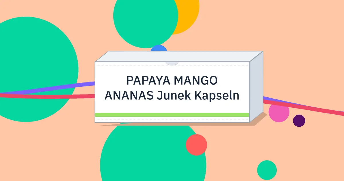 Symbolbild: Packung mit der Aufschrift PAPAYA MANGO ANANAS Junek Kapseln (PZN 03500967) – Verfügbarkeit und Bezug in Apotheken in Frankfurt am Main