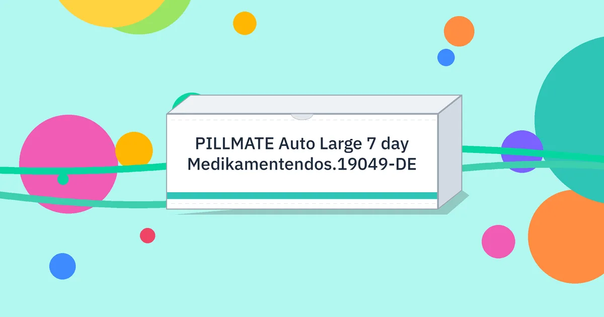 Symbolbild: Packung mit der Aufschrift PILLMATE Auto Large 7 day Medikamentendos.19049-DE (PZN 12550898) – Verfügbarkeit und Bezug in Apotheken in Frankfurt am Main