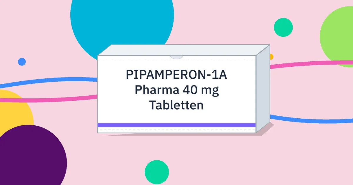 Symbolbild: Packung mit der Aufschrift PIPAMPERON-1A Pharma 40 mg Tabletten (PZN 06861370) – Verfügbarkeit und Bezug in Apotheken in Frankfurt am Main