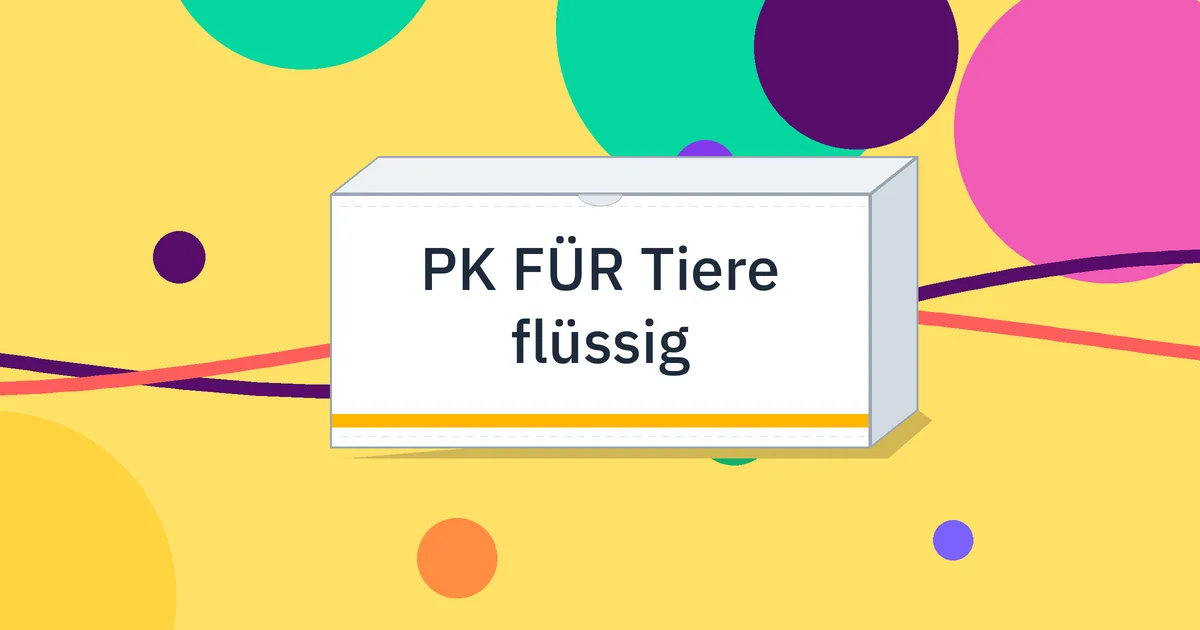 Symbolbild: Packung mit der Aufschrift PK FÜR Tiere flüssig (PZN 03751669) – Verfügbarkeit und Bezug in Apotheken in Frankfurt am Main