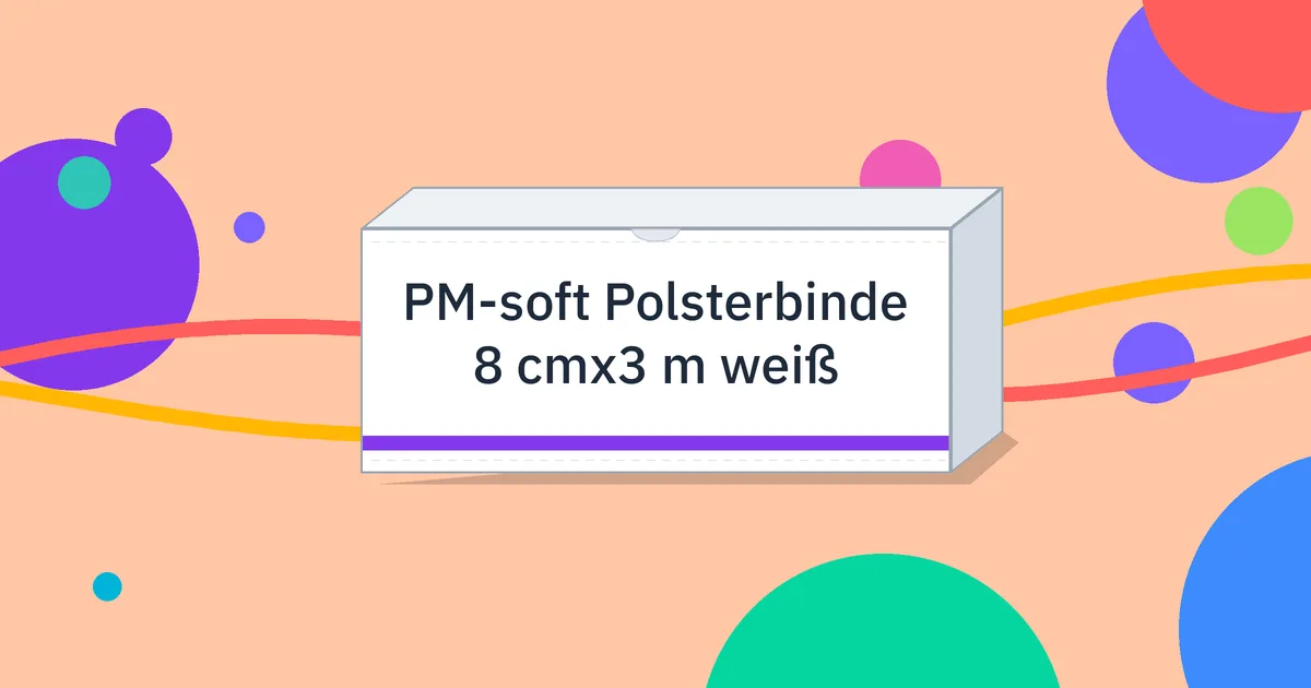 Symbolbild: Packung mit der Aufschrift PM-soft Polsterbinde 8 cmx3 m weiß (PZN 18844810) – Verfügbarkeit und Bezug in Apotheken in Frankfurt am Main