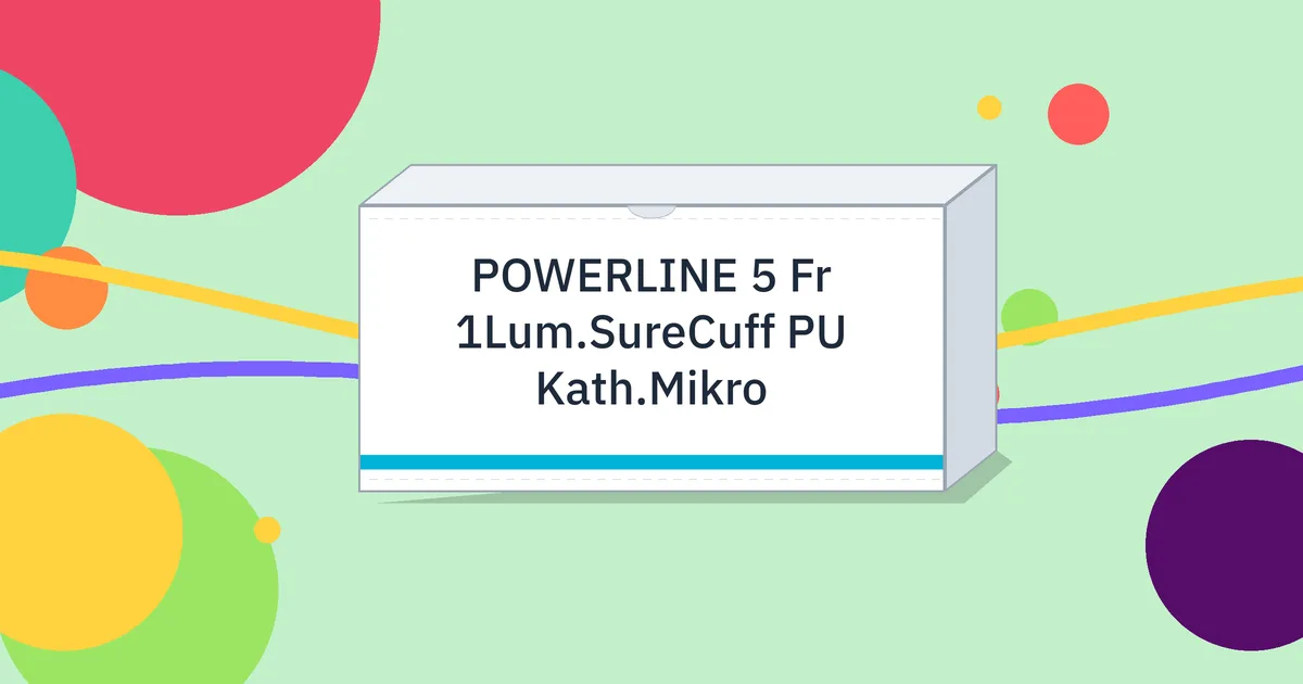 Symbolbild: Packung mit der Aufschrift POWERLINE 5 Fr 1Lum.SureCuff PU Kath.Mikro (PZN 14184966) – Verfügbarkeit und Bezug in Apotheken in Frankfurt am Main