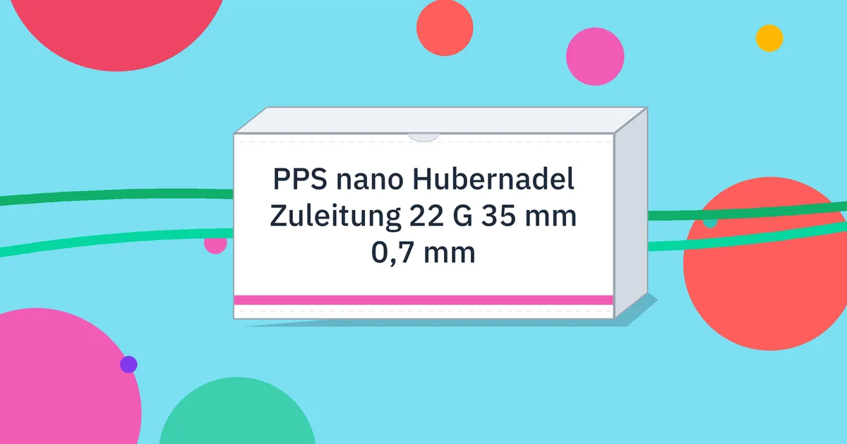 Symbolbild: Packung mit der Aufschrift PPS nano Hubernadel Zuleitung 22 G 35 mm 0,7 mm (PZN 18195240) – Verfügbarkeit und Bezug in Apotheken in Frankfurt am Main
