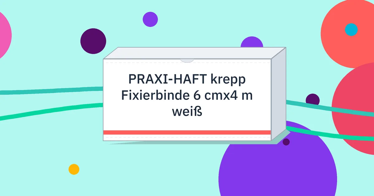 Symbolbild: Packung mit der Aufschrift PRAXI-HAFT krepp Fixierbinde 6 cmx4 m weiß (PZN 12826538) – Verfügbarkeit und Bezug in Apotheken in Frankfurt am Main