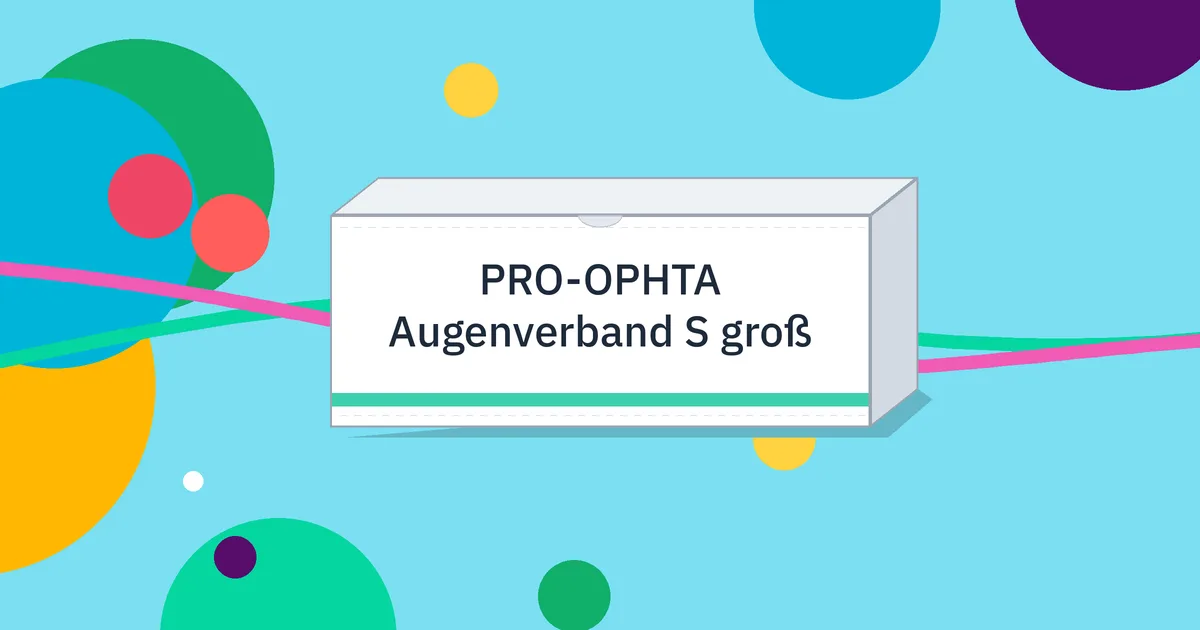 Symbolbild: Packung mit der Aufschrift PRO-OPHTA Augenverband S groß (PZN 19144523) – Verfügbarkeit und Bezug in Apotheken in Frankfurt am Main