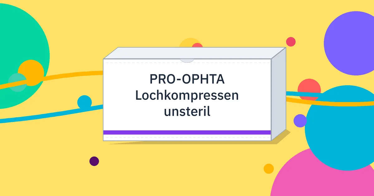 Symbolbild: Packung mit der Aufschrift PRO-OPHTA Lochkompressen unsteril (PZN 07278388) – Verfügbarkeit und Bezug in Apotheken in Frankfurt am Main
